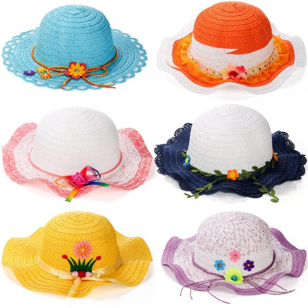 商品名:  Noamus 6 Pack Kids Tea Party Hats, Girls Summer Beach Flower Straw Caps, Colorful Sun Dress Up Hats, Children Cost...
