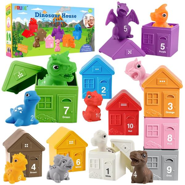 商品名:  FRUSE Learning Toys for Toddlers 1-3,20 PCS Dinosaur Toys,Montessori Toys with Dino Finger Puppets and Barn,Counti...