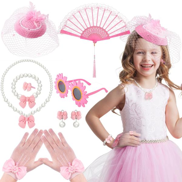 商品名:  Jenaai 8 Pcs First Communion Costume Set for Girls Include Fascinators Hats Necklace Earrings Ring Bracelet Fan Gl...