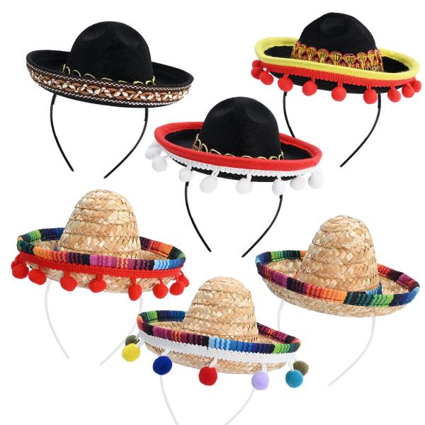 商品名:  Aynaxcol 6Pcs Multicoloured Sombrero Headbands Fiesta Sombrero Party Hats Straw Sombrero Headband Hats for Fiesta ...