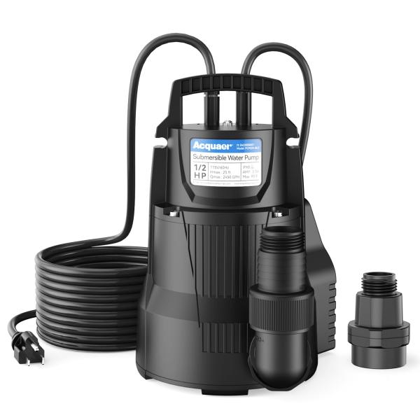 商品名:  Acquaer 1/2 HP Automatic Sump Pump, 2450GPH Submersible Water Pump with 3/4”Garden Hose Check Valve Adapter and 19...