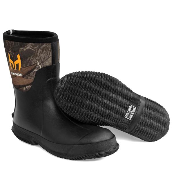 商品名:  Hunthor Rubber Boots for Men with Steel Shank, 6mm Neoprene Insulated Rain Boots, Mid Calf Waterproof Rubber Work ...
