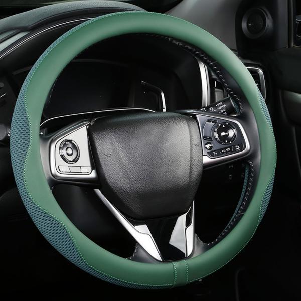 商品名: BubabyZZ グリーン ハンドルカバー アイスシルク ハニカムメッシュ 通気性 快適 ソフト 滑り止め PUレザー ホイールカバー ユニバーサルインテリア カーアクセサリー 14.9~15インチのハンドルにフィット (グリーン...