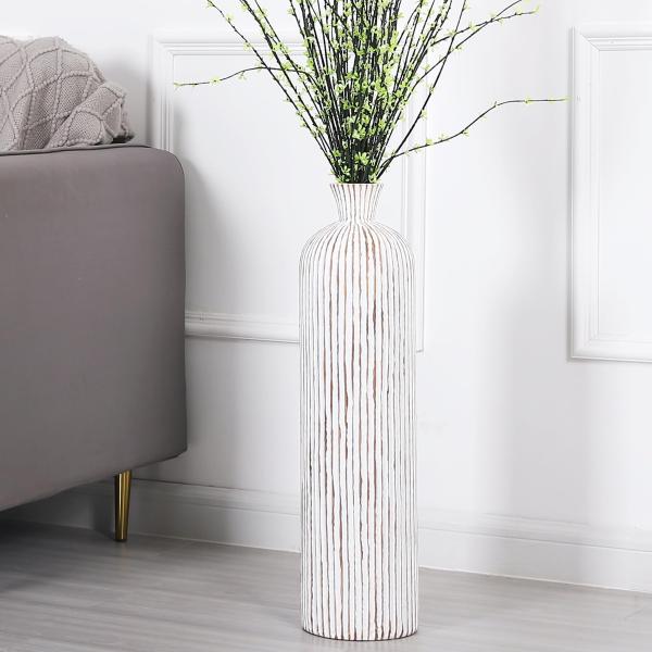 商品名: Leewadee 大型フロア花瓶 ? ハンドメイドフラワーホルダー 樹脂製 洗練された器 装飾的な枝やドライまたは生花用 25インチ ホワイトウォッシュ Leewadee Decorative Tall Floor Vase fo...