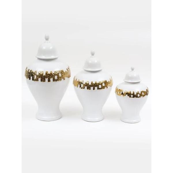 商品名: ASPIRE DESIGNS ゴールドジンジャー/ホワイト 蓋付き/セラミック花瓶またはフラワー花瓶 ホームデコレーション/リビングルームの装飾/キッチンデコレーション/ジンジャージャー/フローラル花瓶、ホワイトとゴールドのジンジ...