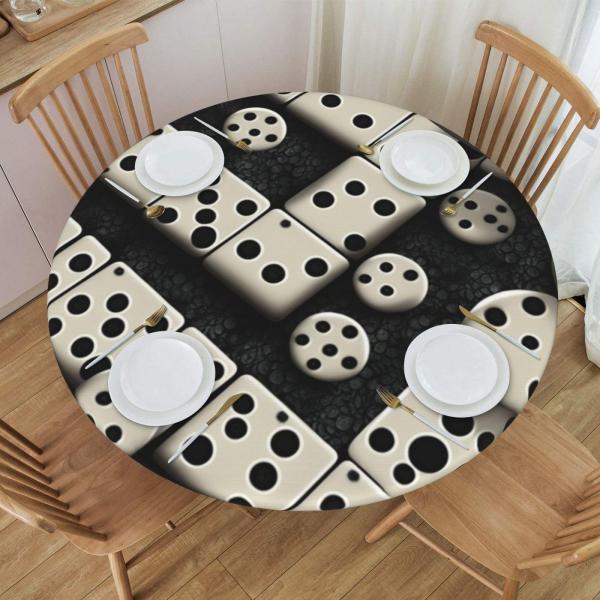 商品名:  Round Table Cover Waterproof Fitted Tablecloth Elastic Edged Table Cloth Fits Tables up to 45"-50", Domino Stones ...