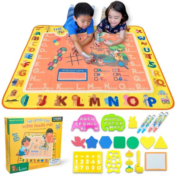 商品名: LYRK コレクション AquaCanvas 40 x 32インチ 文字動物園ウォーター落書きマット インタラクティブな学習 動物園の動物と一緒に遊ぶ子供向け マジックウォーターペンでペイント アルファベットを学ぶ 数字を探る ゲ...