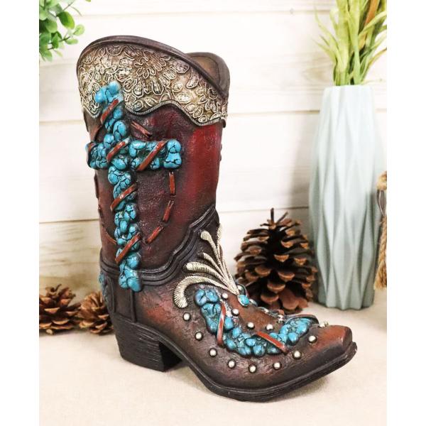 商品名:  Home D〓cor Accents Rustic Western Turquoise Rocks Scroll Art Flower Vase Planter Cowboy Boot - Home Accents 33-kl1...
