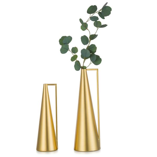商品名: Sziqiqi ゴールドシングルステム花瓶セット - 高さ16/13インチ 大きな花瓶 リビングルーム用 2個 装飾的な床の花瓶 メタリックピッチャー花瓶 家の装飾用 パンパス草の羽 小枝 Sziqiqi Gold Single ...