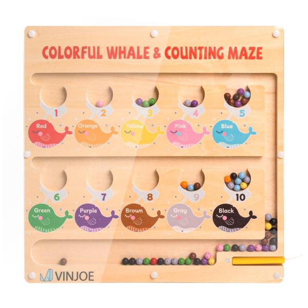 商品名: VINJOE 磁気カラーと数字の迷路 数え方を数えるマッチングゲーム - 木製マグネットボードパズル エクササイズ 細かい運動能力 男の子 女の子 3 4 5歳 VINJOE Magnetic Color &amp; Number...