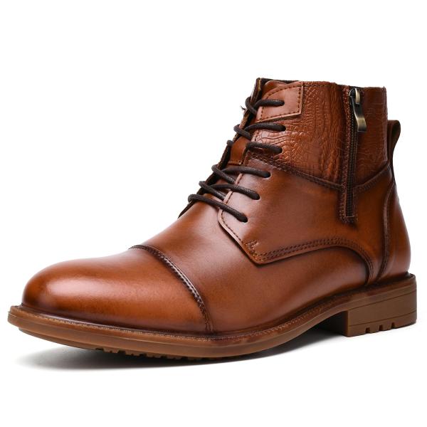 商品名:  Holy dove Mens Casual Oxford Dress Boots with Side Zip Brown Leather Mid Top Lace Up Chukka Ankle Boot Business Wo...