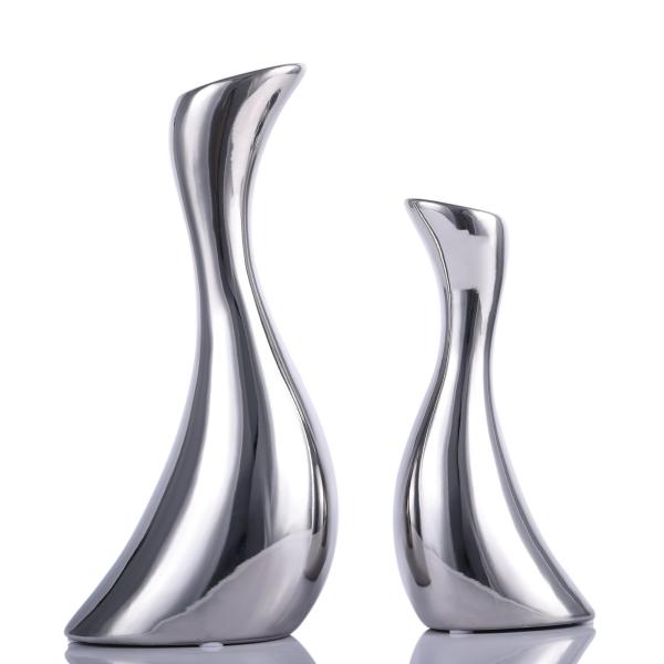 商品名: 電気メッキシルバーセラミック花瓶 2個セット 白鳥の首 小さなウエスト花瓶 ホームインテリア花瓶 シルバーテーブル装飾 新築祝いの結婚式 友達の集まりに 装飾花瓶(シルバー2個) Electroplated Silver Cera...