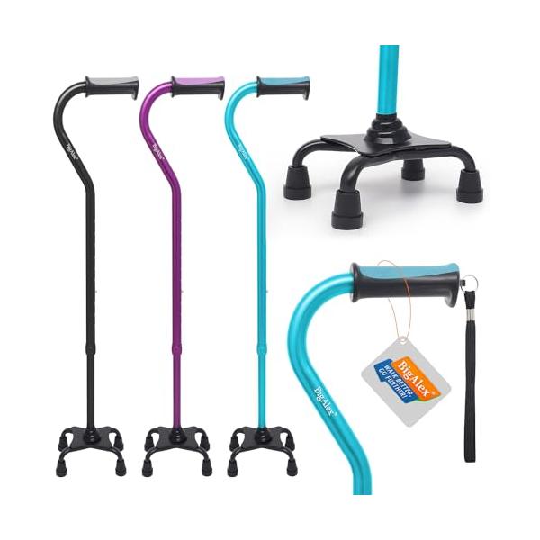 商品名: BigAlex (ビッグアレックス) クワッドケーン 調節可能 ウォーキングケーン 柔軟 軽量 快適 フォームパッドハンドル 4本爪 安定性 小さなクワッドベース メンズ レディース シニア BigAlex Quad Cane A...