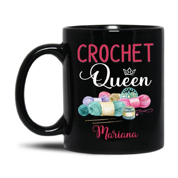 商品名:  Crocheter Pottery Cup, Custom Crochet Queen Coffee Mug With Name, Crochet Wools Tea Cup Present For Crafter, Custo...