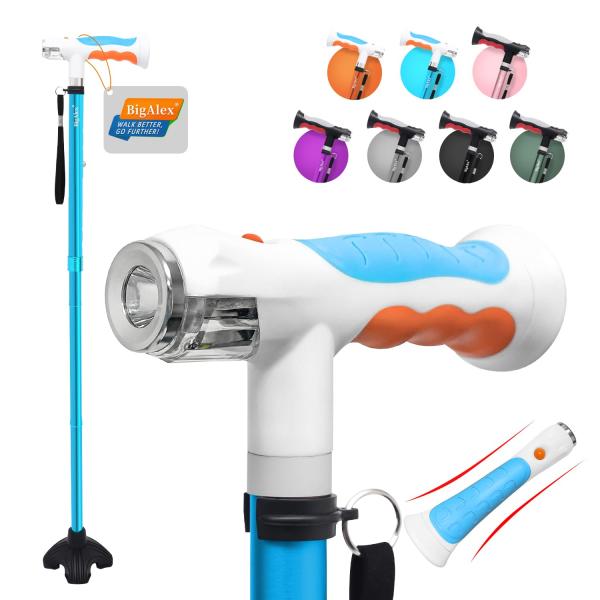 商品名: BigAlex 折りたたみ式ウォーキング杖 LEDライト2個付き 高齢者用 ソリッドベース 調節可能なウォーキングスティック キャリーバッグ付き 男女兼用 BigAlex Folding Walking Cane with Two...