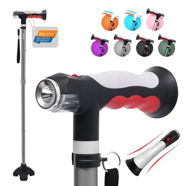 商品名: BigAlex 折りたたみ式ウォーキング杖 LEDライト2個付き 高齢者用 ソリッドベース 調節可能なウォーキングスティック キャリーバッグ付き 男女兼用 BigAlex Folding Walking Cane with Two...
