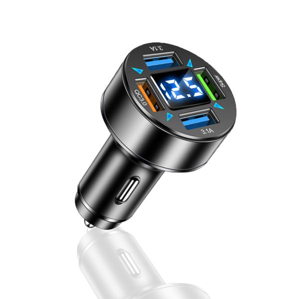 商品名:  66W Fast Car Charger,4 Ports Cigarette Lighter USB Charger with LED Voltmeter,QC3.0/Super Port Car Charger Adapter...