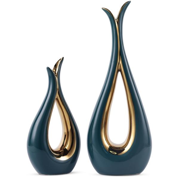 商品名: 艶出しセラミック花瓶 2個セット ボーホースタイル ミニマリストデザイン 生花や室内装飾に最適 (グリーン[セット]) Set of 2 Glazed Ceramic Flower Vases-Boho Style Minimal...