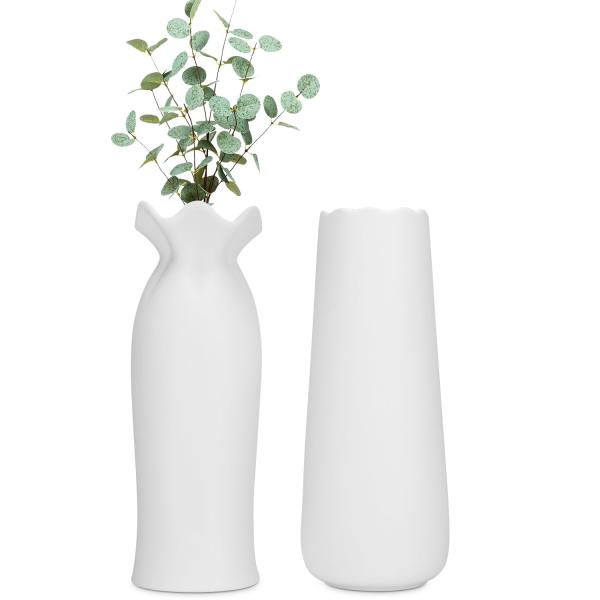 商品名: 白い花瓶2個セット モダンな室内装飾 セラミック花瓶 室内装飾 フェイクまたは本物の花 ミニマリスト リビングルーム装飾 (ホワイト) White Vase Set of 2, Modern Home Decor, Ceramic...