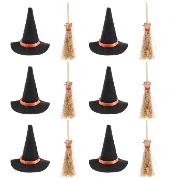 商品名: IMIKEYA ミニウィッチハット ほうき: 12個 ミニチュア 小さな魔女帽子 クラフト ハロウィン 魔女の帽子とほうき ハロウィン 人形 家 ワイン ボトル パーティー 装飾 バー ホーム テーブル デコレーション IMIKE...