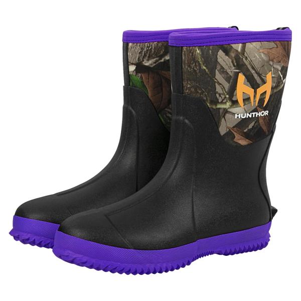 商品名: Hunthor ラバーブーツ レディース, パープル, 5 Hunthor Rubber Boots for Women, Waterproof Rain Boots with Steel Shank, 5mm Neoprene ...