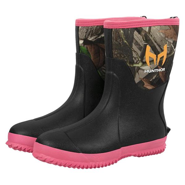 商品名: Hunthor ラバーブーツ レディース, ピンク, 6 Hunthor Rubber Boots for Women, Waterproof Rain Boots with Steel Shank, 5mm Neoprene I...