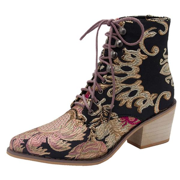 商品名:  Shakumy Cowgirl Boots,Women's Print Vintage Lace Up Point Toe Slip On Chunky Heel Ankle Boots Dressy Casual Work B...