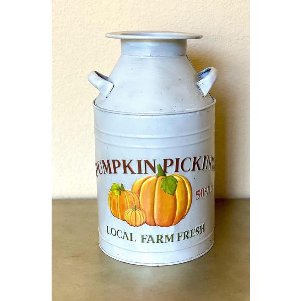 商品名:  Pumpkin Picking Tall Decorative Metal Milk Can Vase for Flowers Thanksgiving Fall Autumn Decor for Home Business 1...