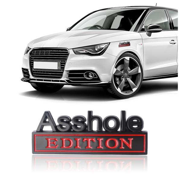 商品名: Asshole Edition カスタムカーエンブレム 3D ヘビーメタル カーバッジ 車用デカール 強力な車のエンブレム粘着付き 最高の自動車外装アクセサリーデコレーション (ブラック/レッド) Asshole Edition ...