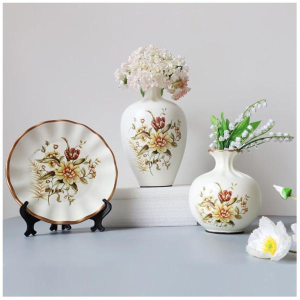 商品名:  Green Flower Bird Ceramic Vase 3 Pcs Set, Creative Home Decor for Living Room, Entryway, Display Stand, Housewarmi...