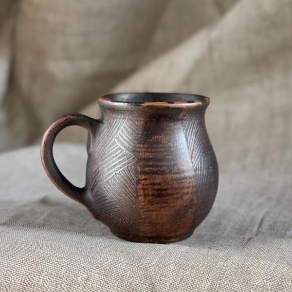 商品名:  Pottery Clay Coffee Mug Ceramic 8.5 oz - Handmade Brown Coffee Cup Unique Rustic Tea Cups Clear Stoneware Mugs - F...