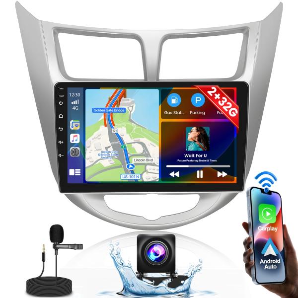 商品名:  Roinvou 2+32G Android CarPlay Stereo for 2010-2016 Hyundai Verna Accent Solaris, 9'' Touch Screen in-Dash GPS Navi...