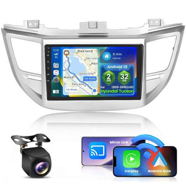 商品名:  Roinvou 2+32G Android CarPlay Stereo for 2015-2018 Hyundai Tucson, 9'' Touch Screen in-Dash GPS Navigation with Bu...