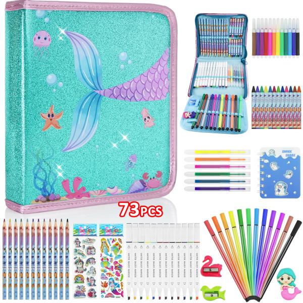 商品名: UHdod 洗える子供用マーカーセット 筆箱 マーメイドペンシルケース カラーリングマーカーキット付き UHdod Gifts for Girls Markers Set 73 Pcs with Glitter Mermaid P...