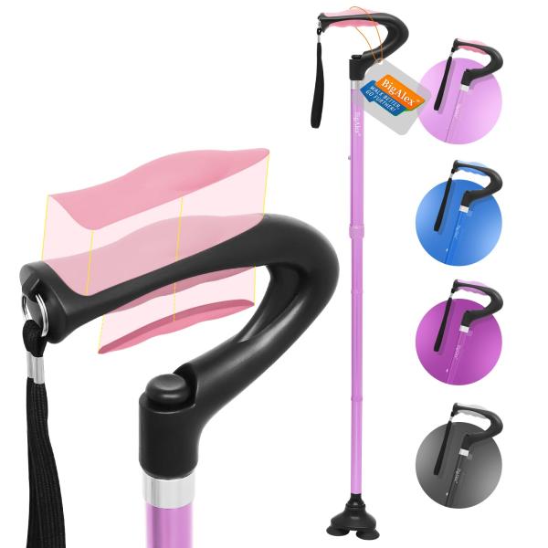 商品名: BigAlex 折りたたみ式ウォーキング杖 ソフトハンドル付き 高齢者用 頑丈で安定したベース 調節可能なウォーキングスティック 男女兼用 シニア用杖 軽量 折りたたみ式 BigAlex Folding Walking Cane ...