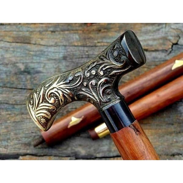 商品名: 真鍮ハンドル ヴィンテージ ウォーキングケーン ダービー デザイン 調節可能な木製杖 Brass Handle Vintage Walking Cane Derby Designed Adjustable Wooden Caneブ...