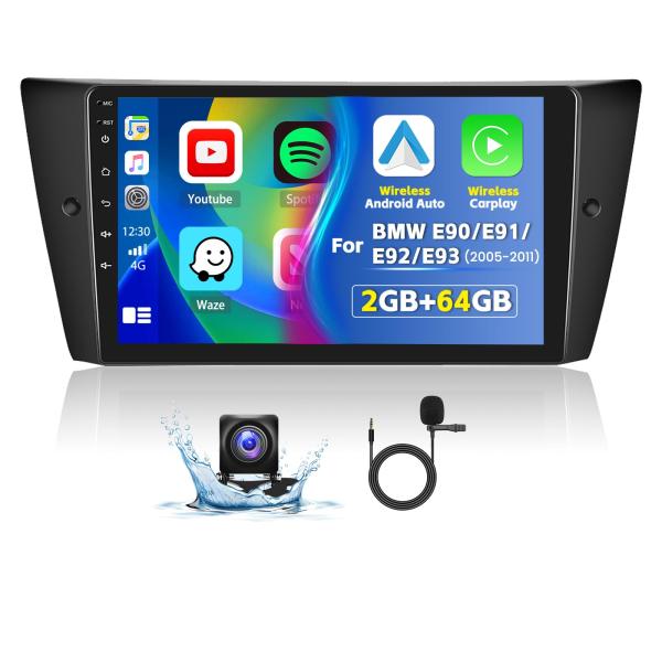 商品名:  Roinvou 2+64G Android CarPlay Stereo for 2005-2011 BMW 3 Series 328i 335i 325i (E90/E92/E93), Wireless CarPlay wit...