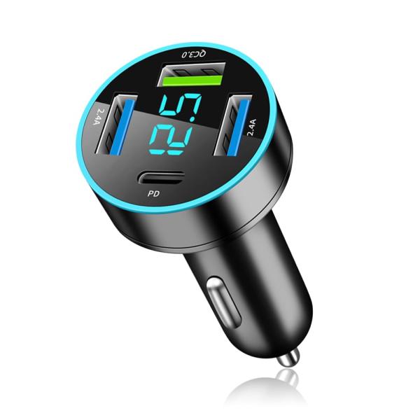 商品名: 4 Ports Fast Car Charger,[Upgrade Voltmeter Display] PD+QC3.0 Car Charger Adapter for 12-24V Cigarette Lighter Plug...