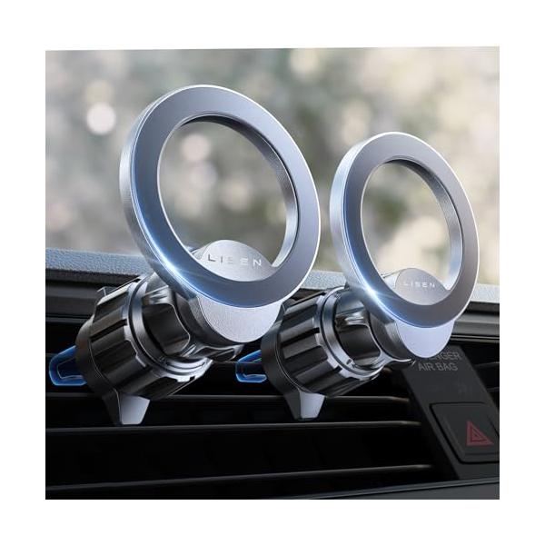商品名: LISEN 2パック magasafe 車載スマホスタント [24 スーパーマグネット] マスマホホルダー 車 吹き出し口 携帯ホルダー 安定性アップ 車載スマホホルダー magsafeiPhone/Android 4-10インチ...