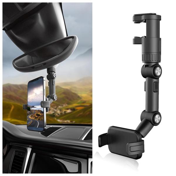 商品名: 車のリアビューミラー電話ホルダー 360度回転可能 車載電話ホルダー ノンスリップ携帯電話 自動車クレードル 多機能電話マウント 車のバックミラーシートダッシュボードサンバイザー Car Rear View Mirror Phon...