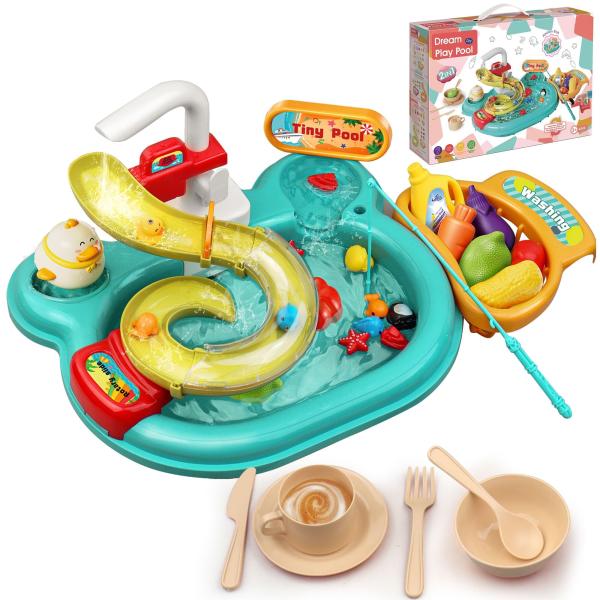 商品名:  Kidtopus Play Kitchen Sink Toy with Running Water for Kids Toddler,Pretend Play Kitchen Sink Toys with Play Food,F...