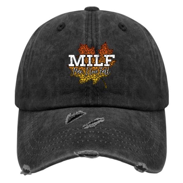 商品名: パーソナライズされたカスタム野球帽、調節可能なトラッカーキャップ ギフト Milf Man I Love Fall, オールブラック, One Size Personalized Custom Baseball Cap, Adju...