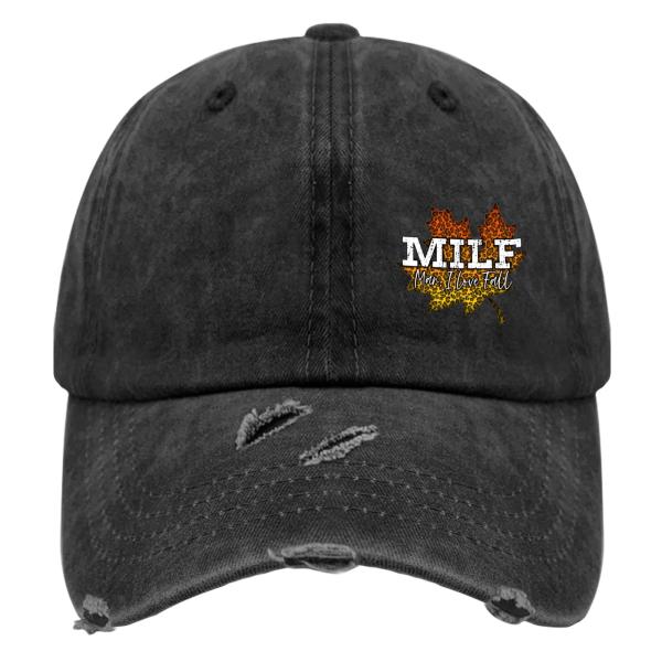 商品名: パーソナライズされたカスタム野球帽、調節可能なトラッカーキャップ ギフト Milf Man I Love Fall, オールブラック, One Size Personalized Custom Baseball Cap, Adju...