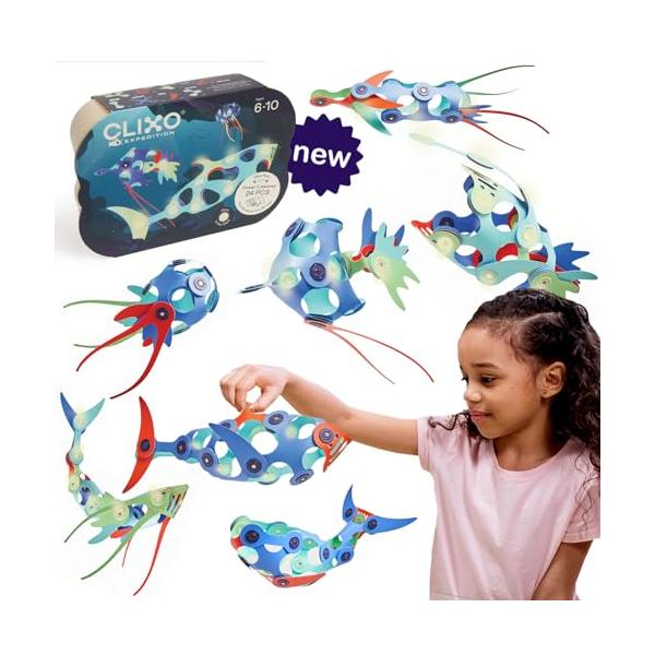 商品名: Clixo 海の生き物パック - 暗闇で光る磁気ビルディングアドベンチャー - 水中探検のための24個のユニークなピース。想像力豊かな心のためのSTEMおもちゃ。対象年齢6歳以上 Clixo Ocean Creatures Pac...