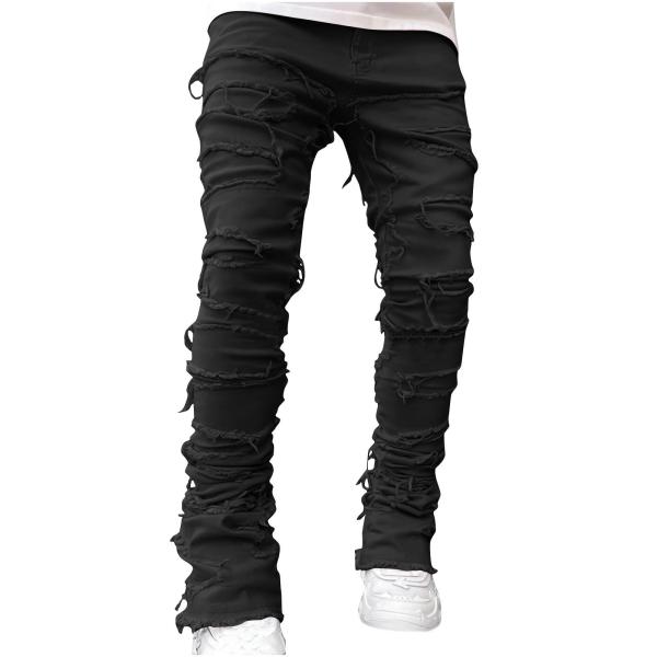 商品名:  TANGNADE Men's Slim Fit Stretch Jeans Distressed Patchwork Stacked Frayed Straight Leg Skinny Denim Trendy Pants D...