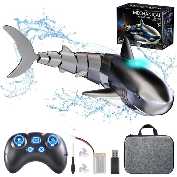 商品名: INVISBLUE リモートコントロール サメのおもちゃ 子供用 1:18 リアルなデザイン サメ 水中 スイミングプール おもちゃ ライト付き RCボートおもちゃ ギフト 4 5 6 7 8 9歳 男の子 女の子 キッズ INV...