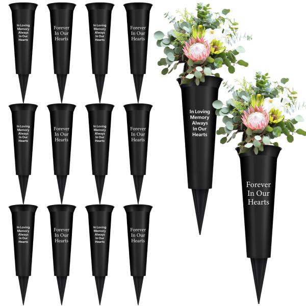 商品名: Layhit 10個 墓地花瓶 プラスチックスパイクフラワーホルダー 葬儀の詩の刻印 プラスチック花瓶 花墓の装飾 記念墓のオーナメント ブラックカラー Layhit 10 Pcs Cemetery Vases for Grave...