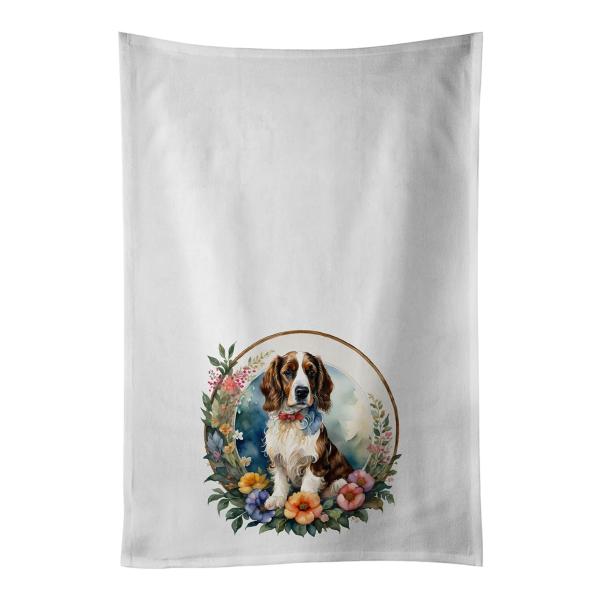 商品名:  Caroline's Treasures Welsh Springer Spaniel and Flowers Kitchen Towel Set of 2 White Dish Towels Decorative Bathro...
