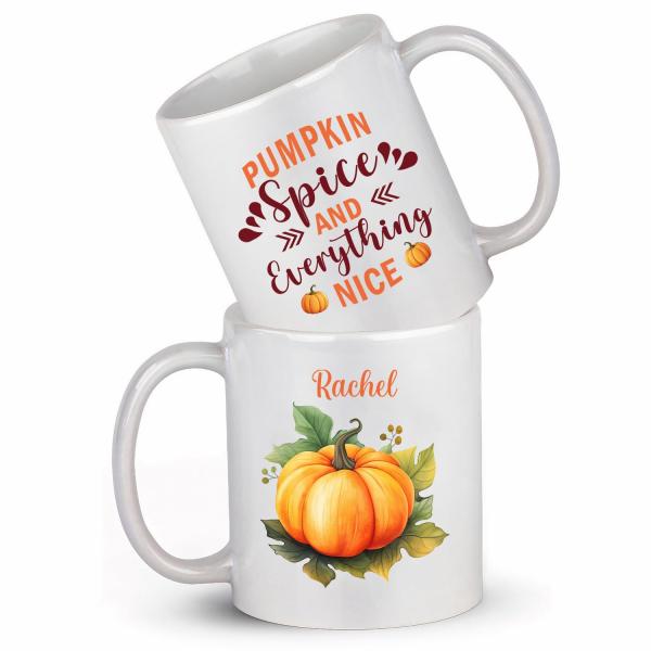 商品名:  Custom Pumpkin Spice And Everything Nice Mugs, Personalized Name Pumpkins White Pottery Cups 11Oz 15Oz, Custom Pum...
