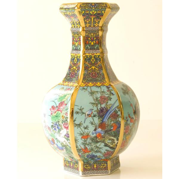 商品名:  10 3/4" High Light Blue Porcelain Vase, Chinese Painting (Flower and Bird) Pattern, Famille Rose Porcelain, Home D...
